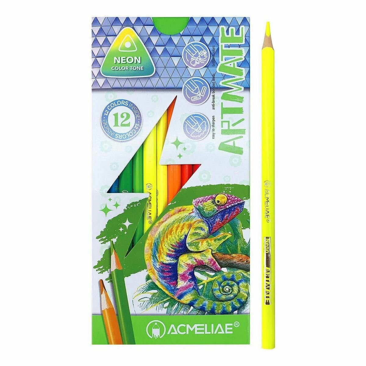 Цветные карандаши Acmeliae "Artmate", Neon, 12 оттенков (43720)