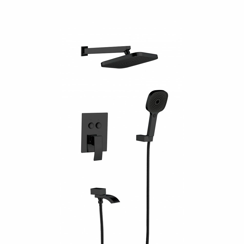 Смеситель для ванны из латуни скрытого монтажа с тропическим душем Vieir V433563-C черный