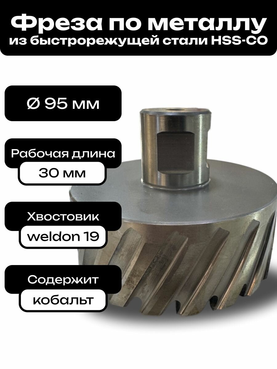 Фреза по металлу корончатое сверло Weldon19 95x30мм HSS