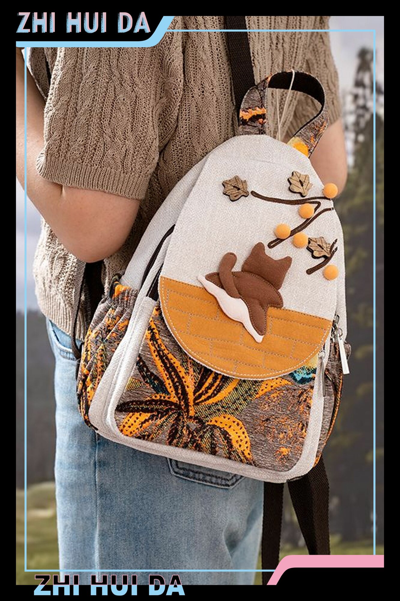 Рюкзак женский для девушек и женщин тканевый дизайнерский с ручной работой корги**