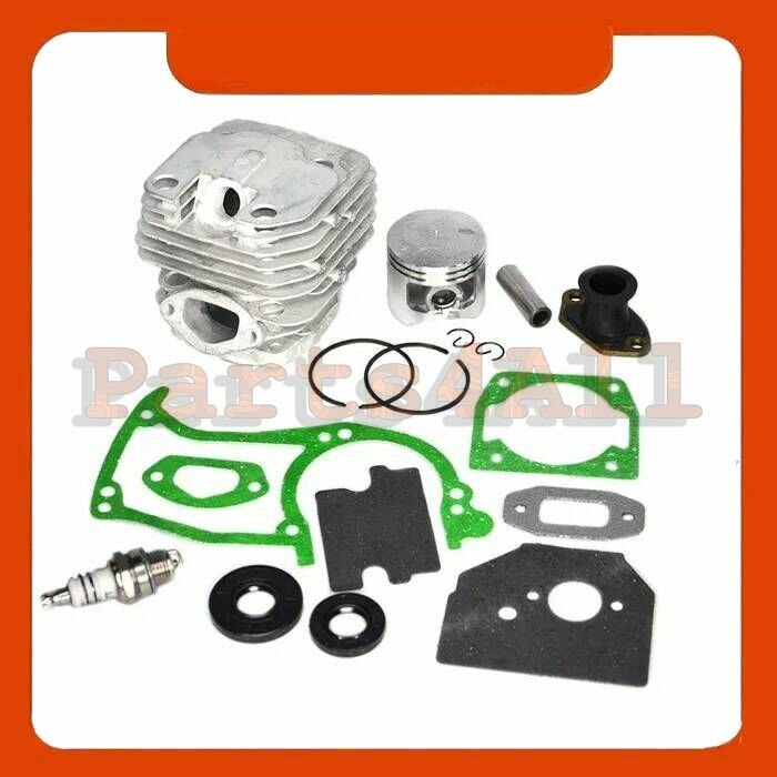 Ремкомплект для китайских бензопил объемом 45-52 см3 - поршневая группа + прокладки + свеча + сальники коленвала + впускной коллектор