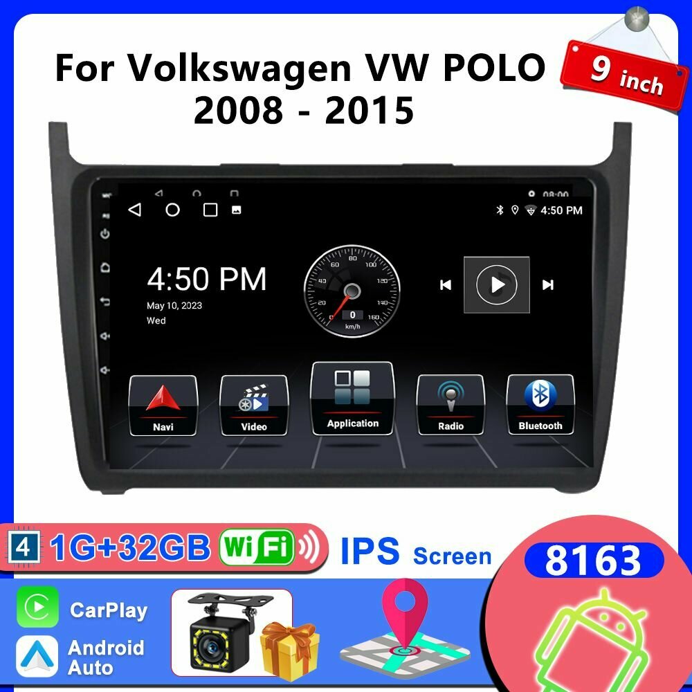Тачскрин для автомагнитолы 2 дин Андроид, for Фольксваген Поло/Volkswagen Polo Sedan 2008-2015 Android Auto Carplay Gps навигатор Мультимедиа плеер 1+32Гб