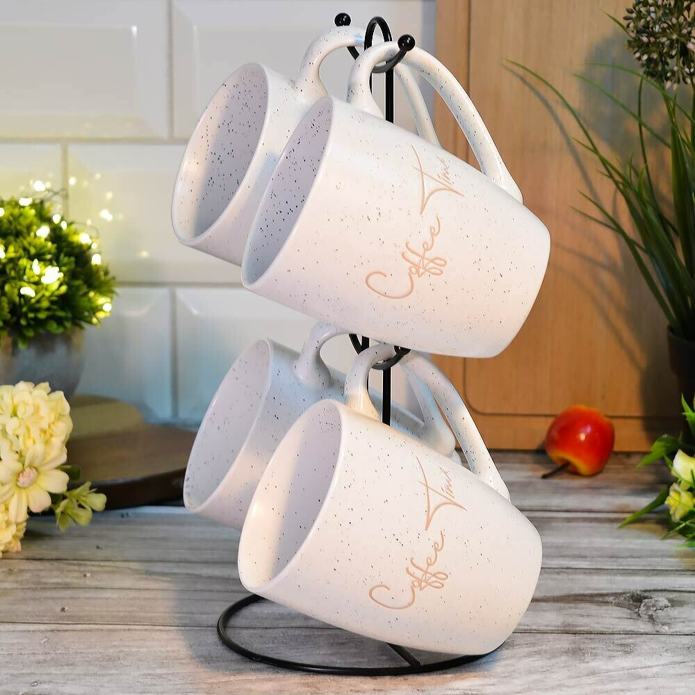 Набор кружек керамических на металлической подставке, 4шт, 350мл, с надписью "Coffee Time"