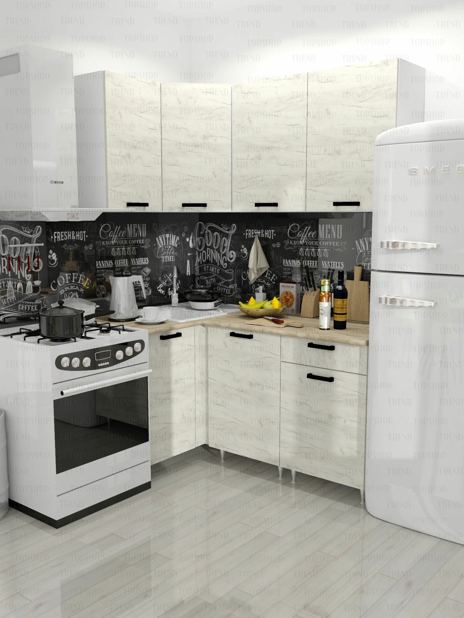 Кухонный гарнитур 100х160 см, Крафт белый /Сонома