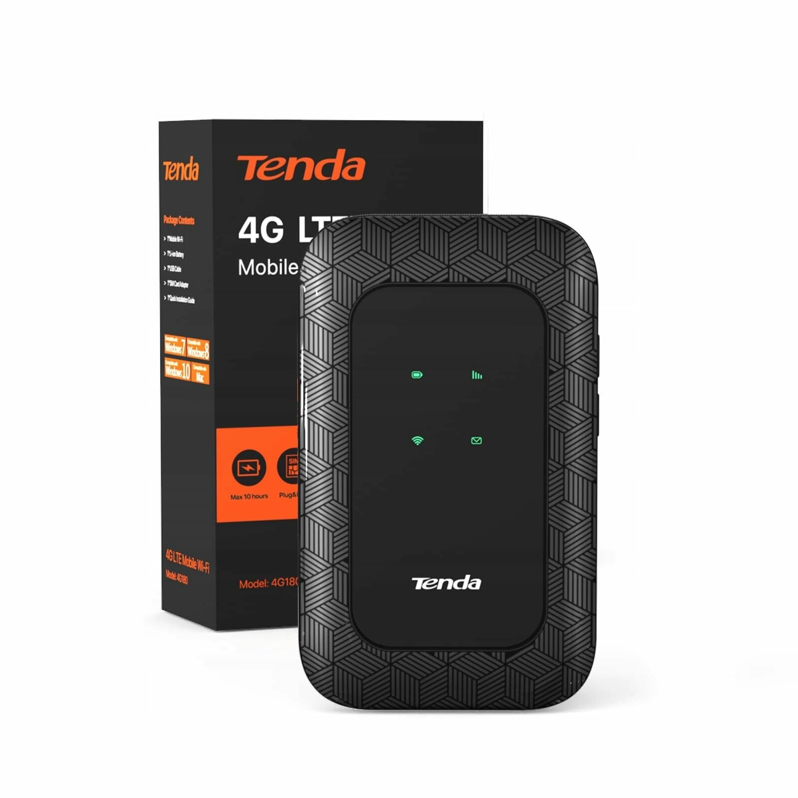 Wi-Fi роутер TENDA 4G180, Wi-Fi 6, 2.4ГГц, 3G/4G, черный