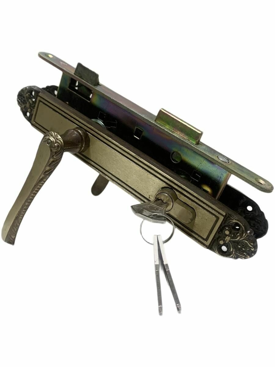 Замок врезной для двери с латунными ручками и личинкой (комплект) для входных дверей и калиток