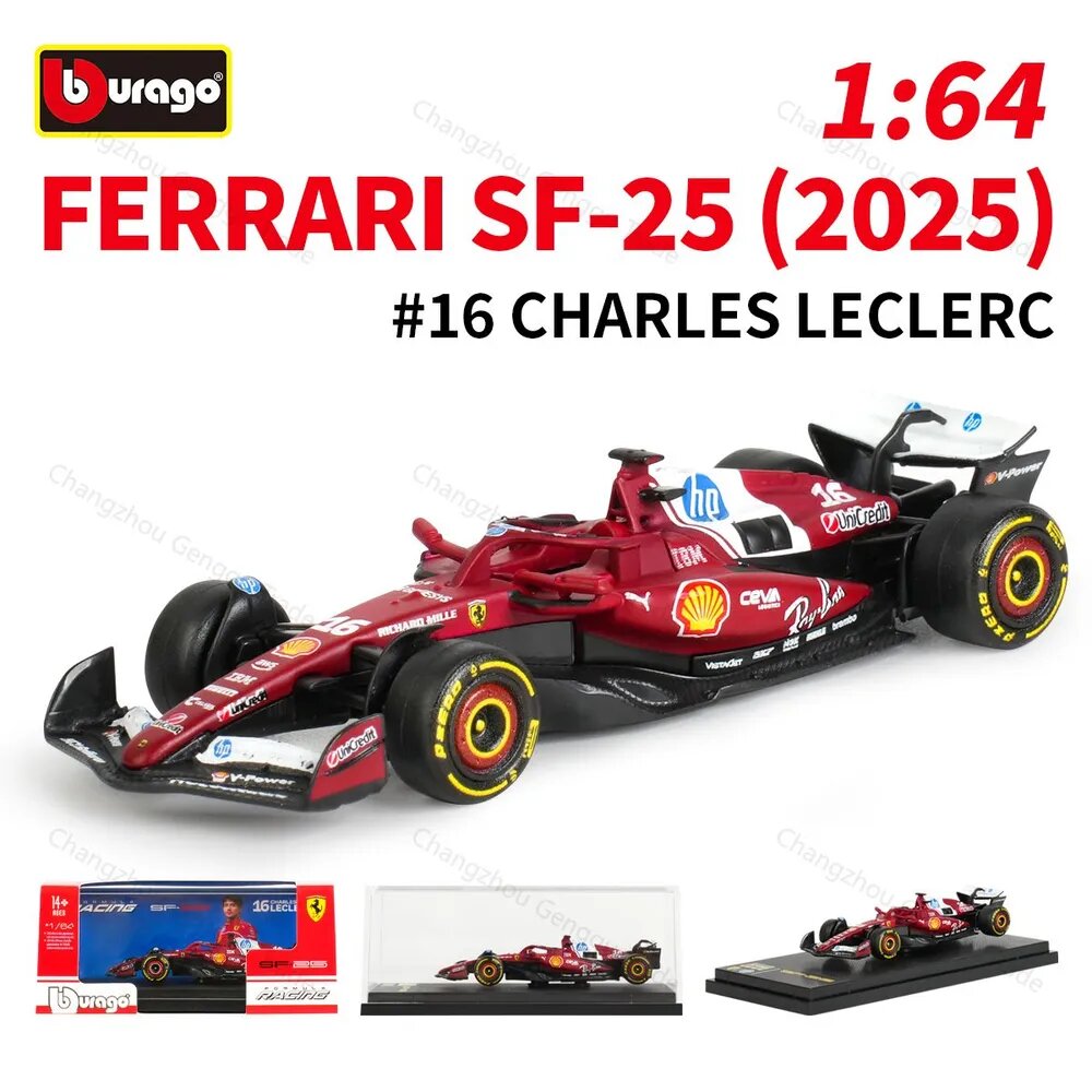 Bburago 1:64 Ferrari SF-25 2025 Формульный болид Формулы-1, Литые под давлением автомобили, коллекционная модель гоночных игрушек