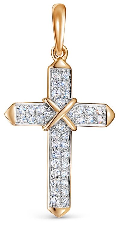 Крестик, красное золото, 585 проба, родирование, бриллиант