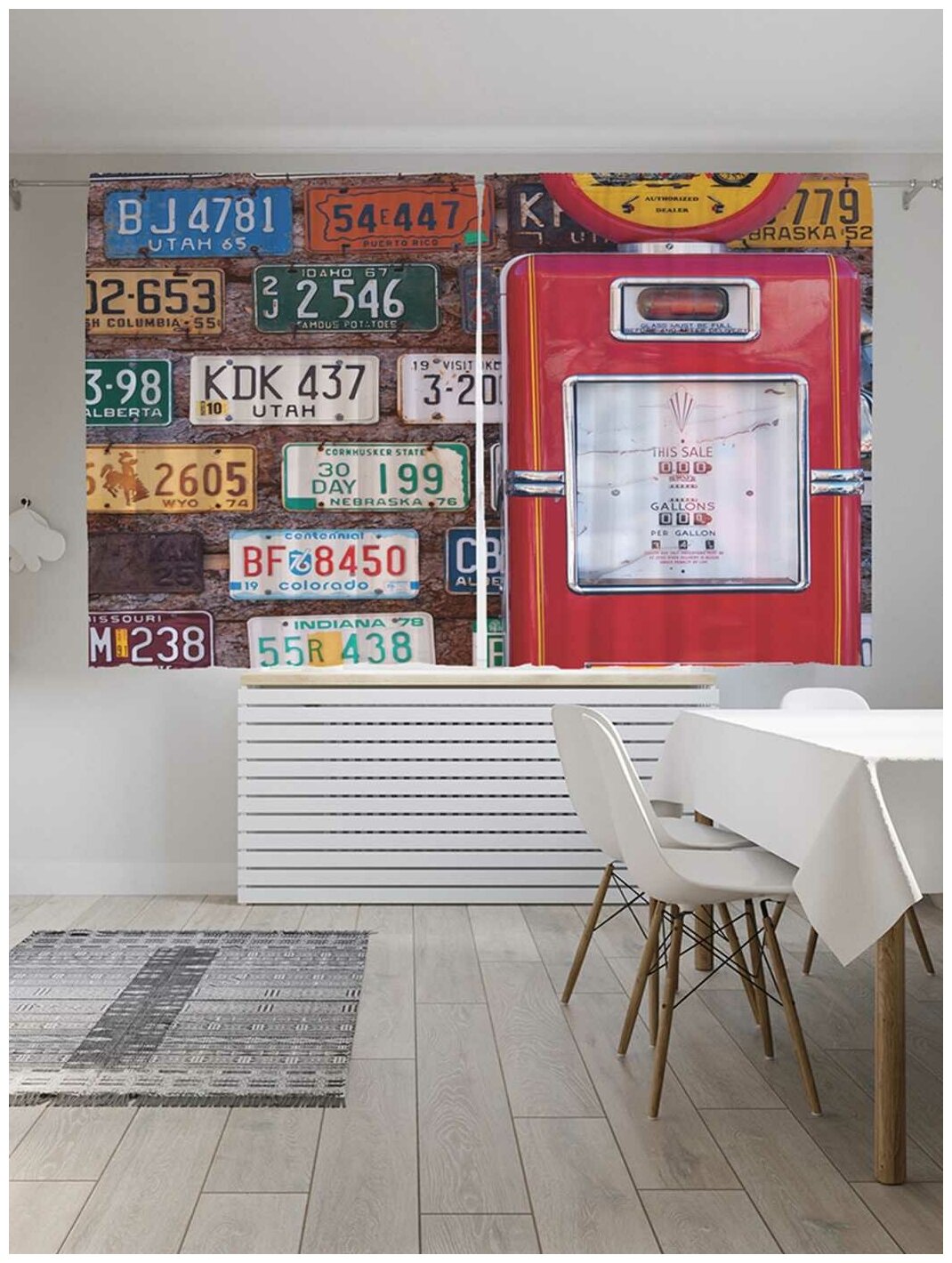 Фотошторы короткие "Мотоциклетные номера", 2 полотна шириной по 145 см, высота 180 см, JoyArty