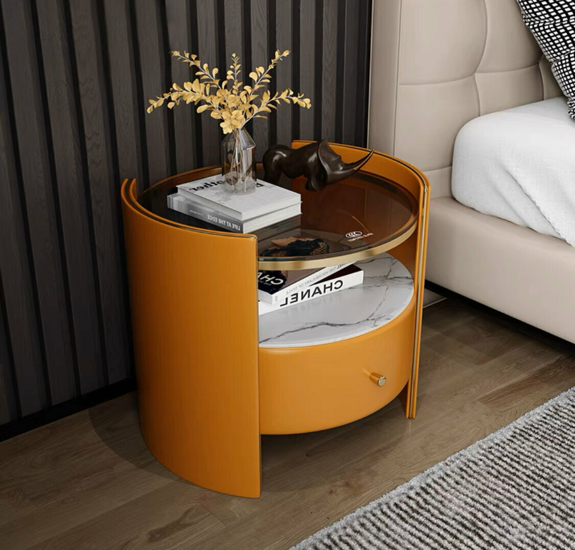 Тумба Tomosela, прикроватная, оранжевая, с покрытием из искусственной кожи