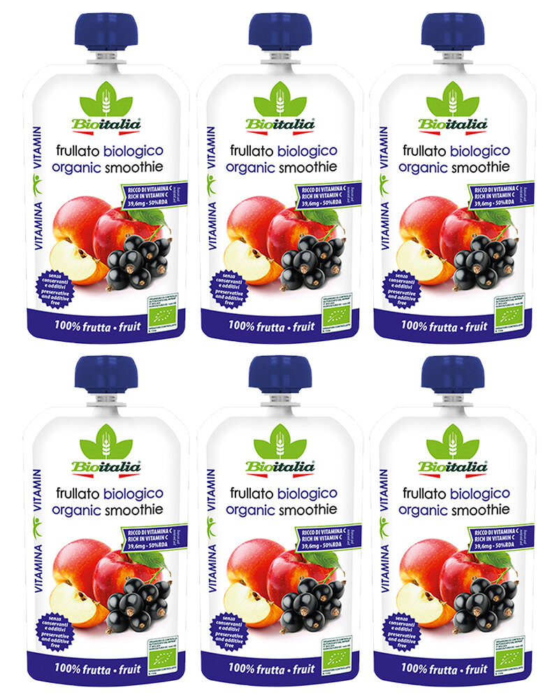 Пюре Bioitalia из Яблока и Черной Смородины-Смузи 120 гр. - 6шт.