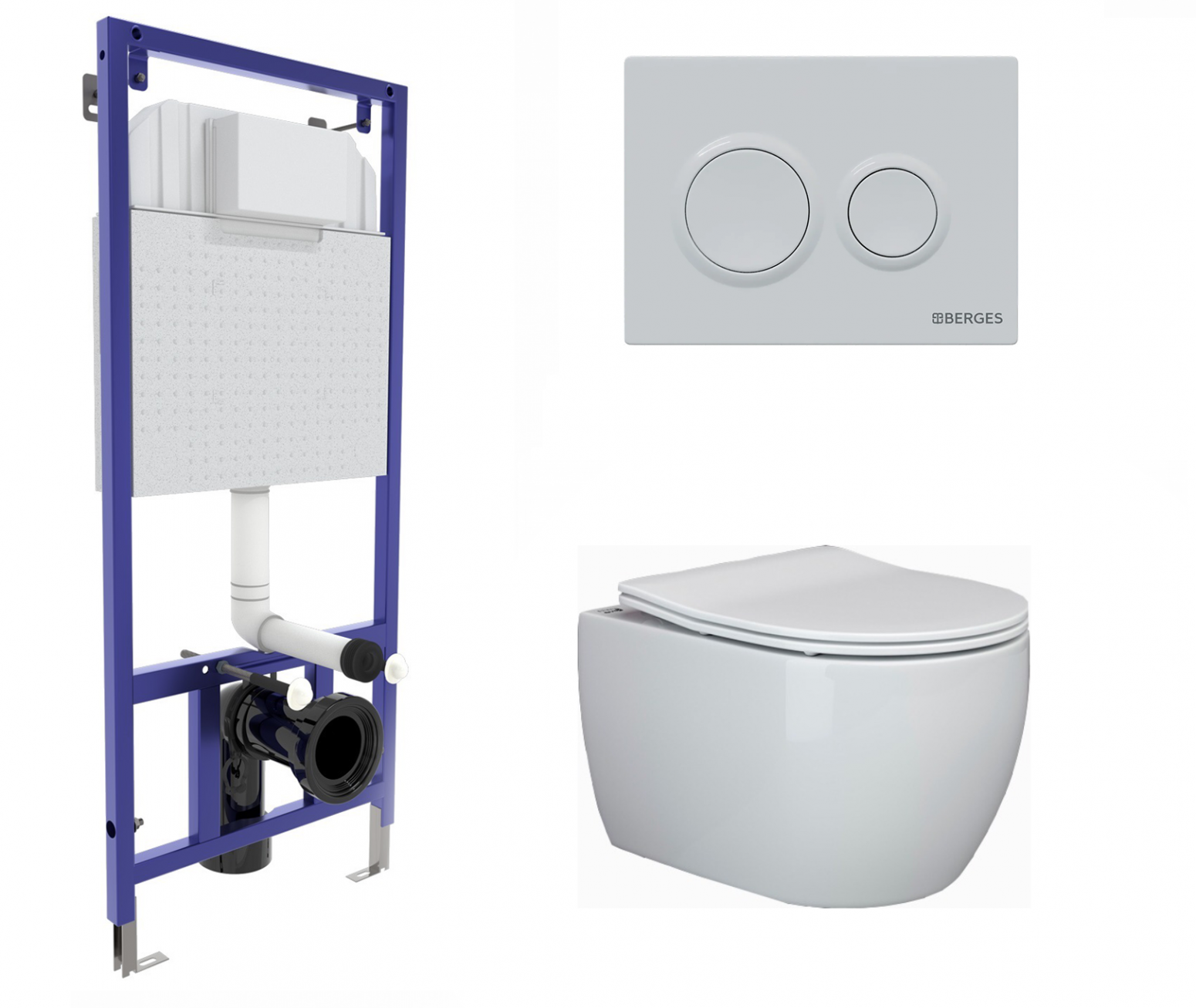 Комплект 3 в 1 инсталляция Berges Novum O4 + Подвесной унитаз Ceramica Nova Play CN3001 с кнопкой белой 040264 + CN3001