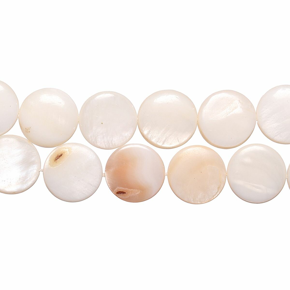 Бусина перламутр, 14х3мм, плоский круг, айвори, 25 шт, низка