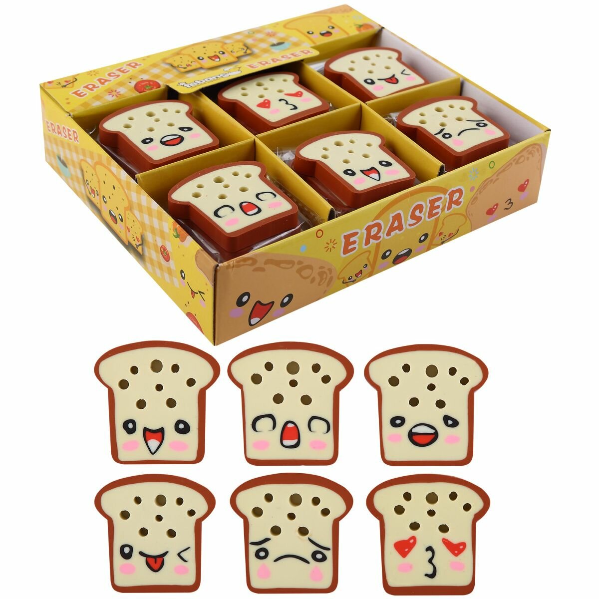 Ластики фигурные Хлебушек 6 шт. Размер 4*4 см Подарочный набор