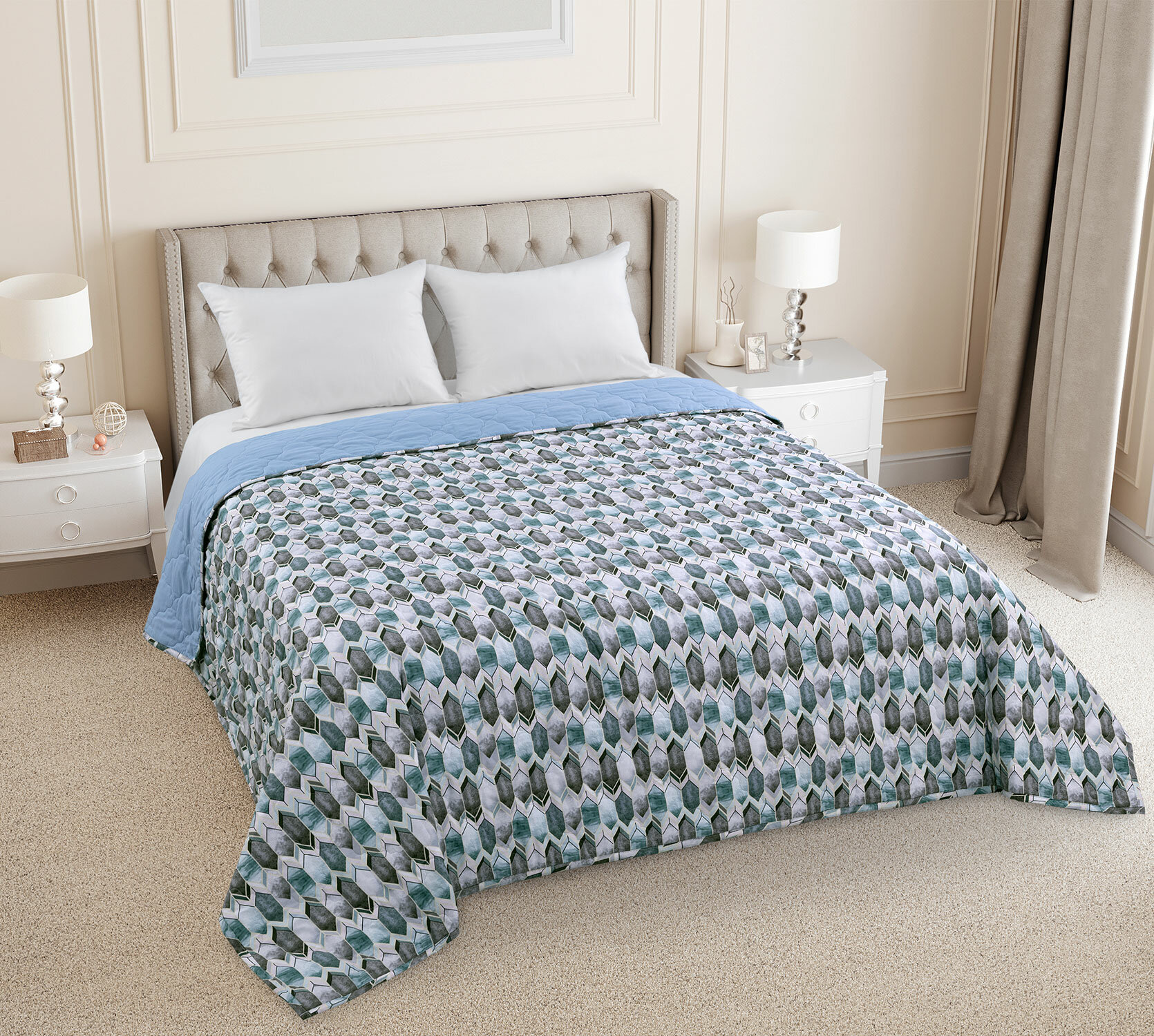 Покрывало "Кварц 1 бирюз" из перкали 260х210 стеганое