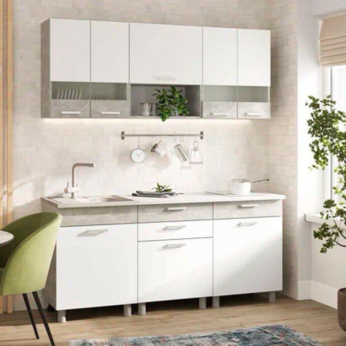 Кухня Денвер 1,8, Фасад белый/Корпус ателье светлое