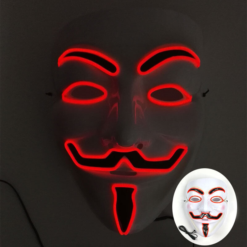 Маска V-образная "Вендетта", для косплея, светодиодная, красный свет
