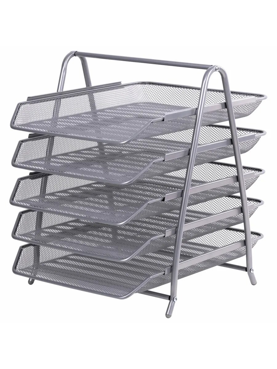 Лоток горизонтальный для бумаг BRAUBERG "Germanium", 5 секций, 370х355х295 мм, металл, серебро