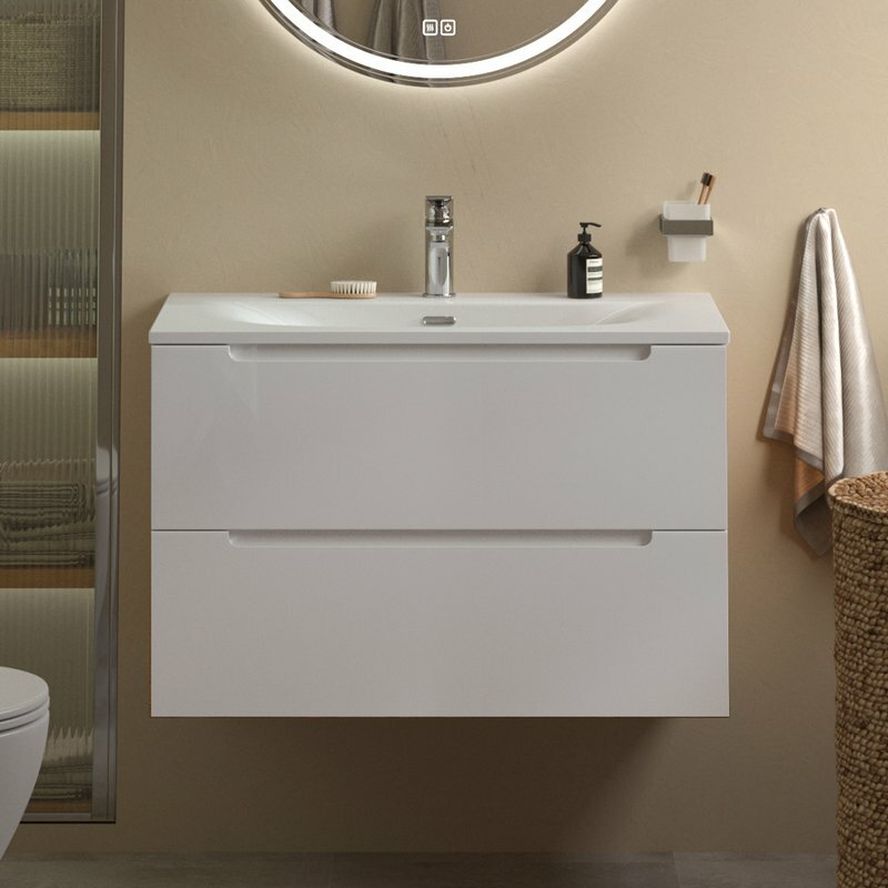 Тумба с раковиной BelBagno Etna 80 bianco lucido, раковина BB-8099-80