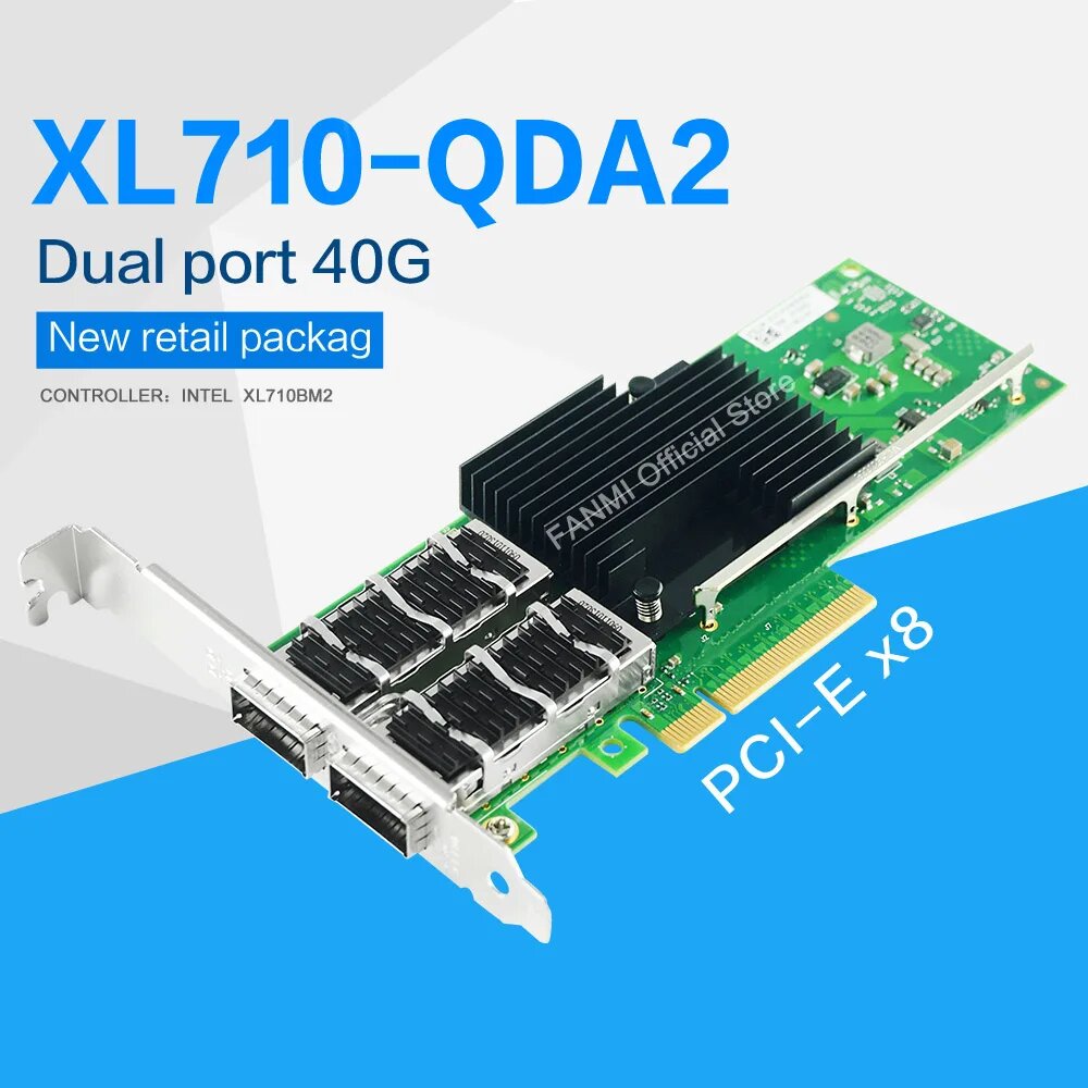Сетевая карта PCIe3.0 X8 с двумя портами, 40G, с процессором Intel X710BM2/AM2 Chipet