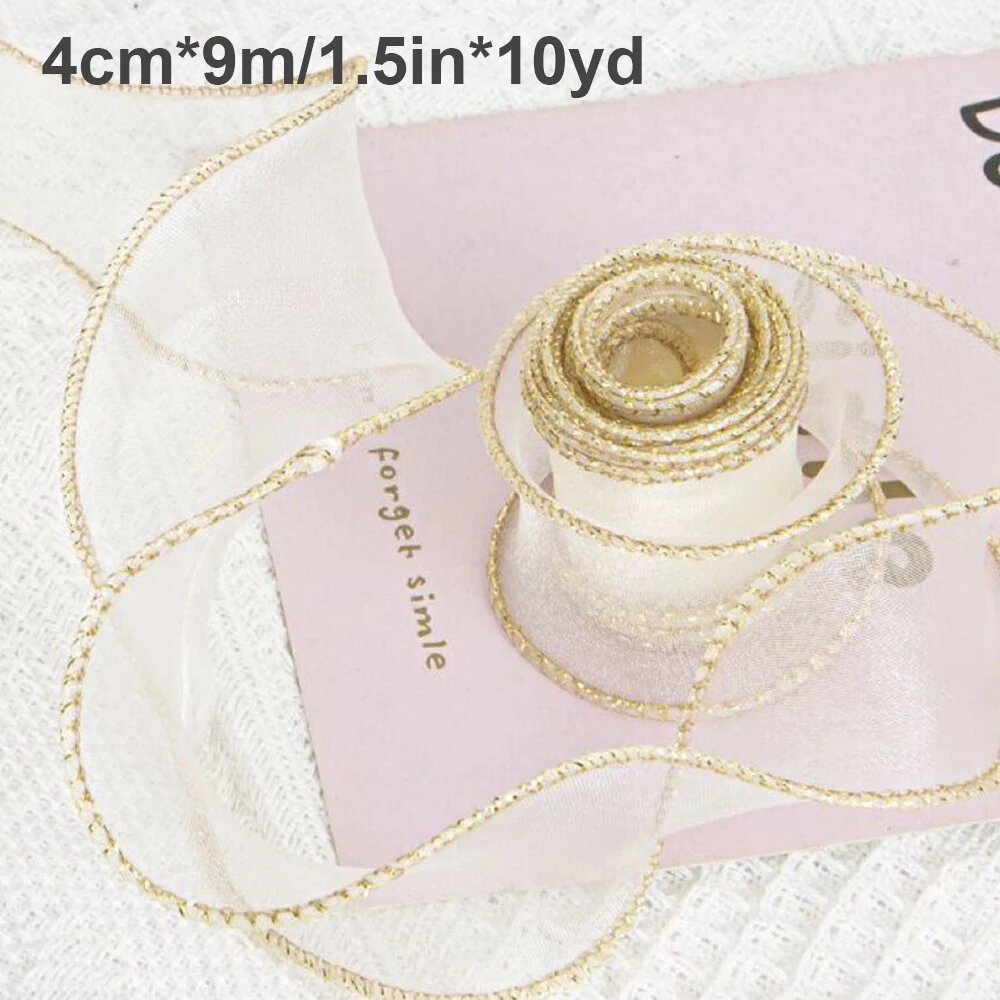Прозрачная органза лента с золотым краем EsenTroye 10 ярдов 1ROLL