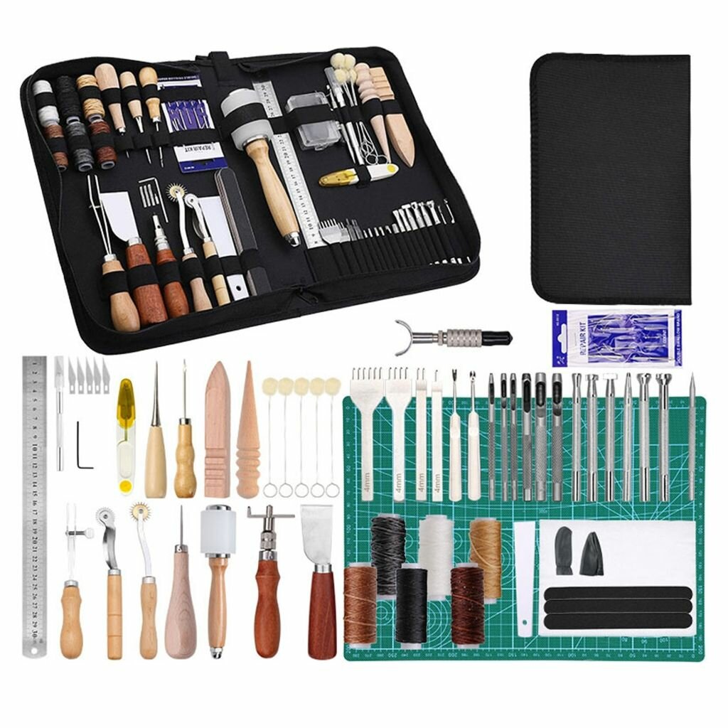 Полный инструмент для ремонта кожи, рабочие инструменты шитья из кожи с ниткой, шилом, наперстком
