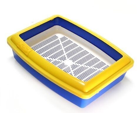 Вака Туалет для кошек "глубокий полный комплект", с бортиком, с решеткой, 43х32.5х12 см, синий