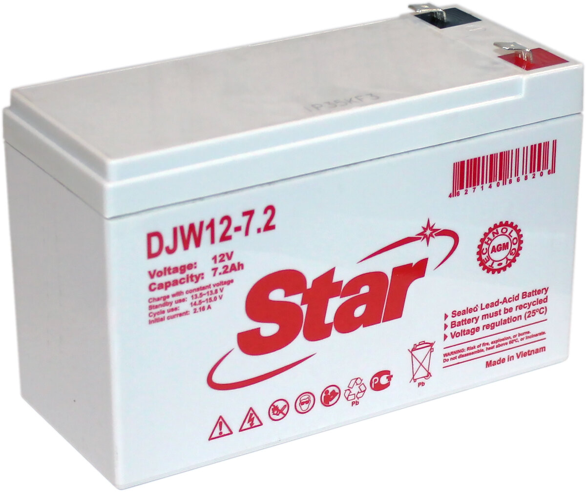Аккумулятор Star DJW 12-7.2 (12В, 7.2Ач / 12V, 7.2Ah, вывод F2)