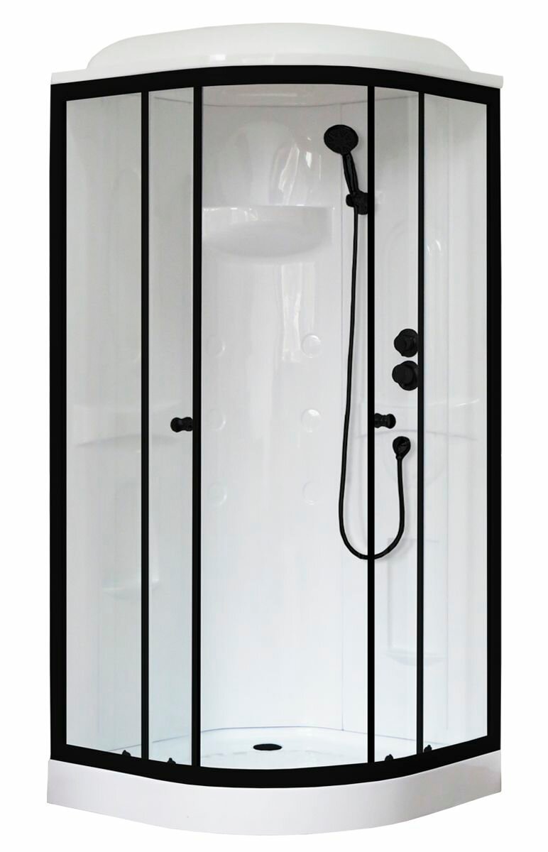 Душевая кабина Royal Bath 90*90*217 стекло прозрачное 4 мм профиль черный низкий поддон задняя стенка акрил