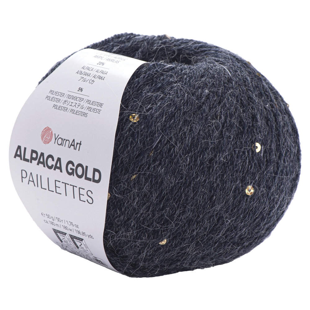 Пряжа для вязания YarnArt Alpaca Gold Paillettes 9314 черный 50 гр/180 м 20% альпака, 5% полиэстер, 75% акрил