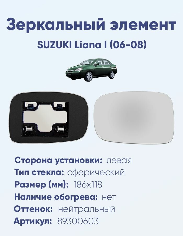 Зеркальный элемент левый SUZUKI Liana I (06-08) сфера нейтральный без обогрева