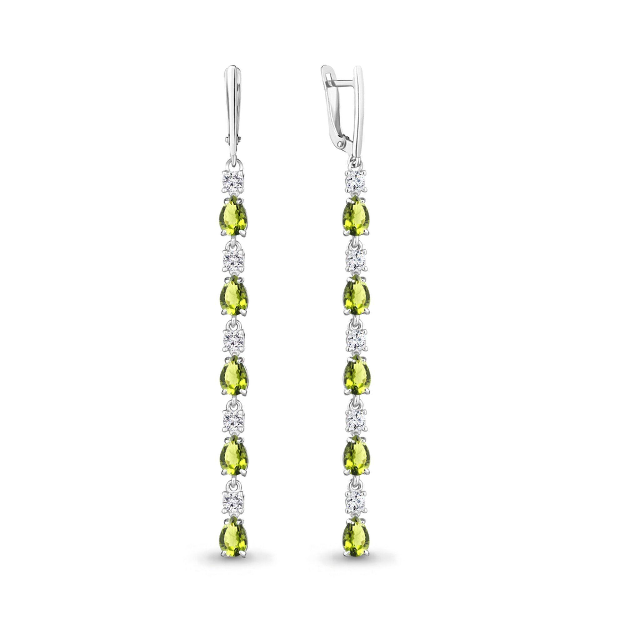 Серьги Diamant online, серебро, 925 проба, родирование, хризолит, фианит