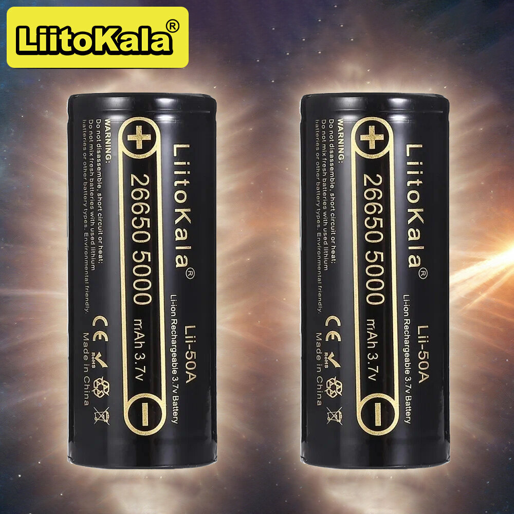LiitoKala Lii-50A-2PCS I 5000mAh 26650 мАч литий-ионная батарея Batería de Litio-Ion recargable para bicicleta eléctrica DIY Заряжаемый литий - ионный аккумулятор