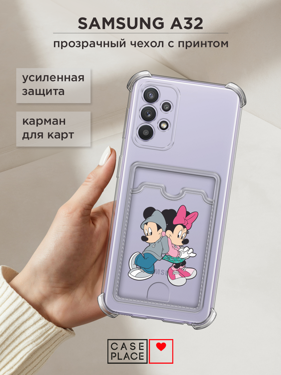 Чехол на Samsung Galaxy A32 (Самсунг Галакси А32) с картой и принтом Микки Маус и Минни Маус