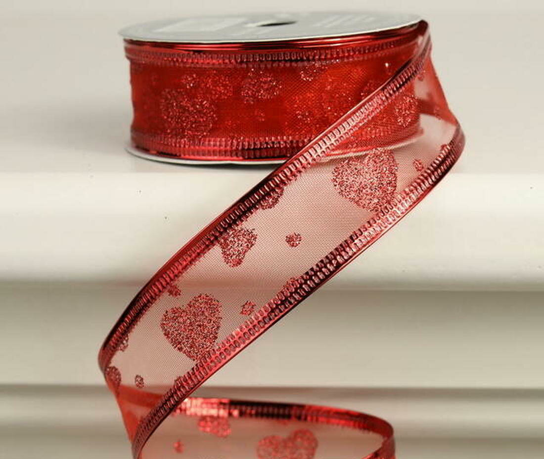 Лента для декорирования с сердечками, красная, 6х270 см, Koopman International