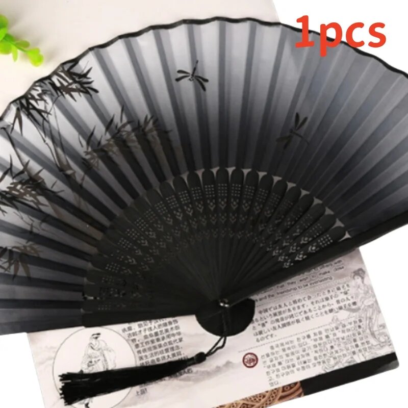 Бамбуковый складной веер в китайском стиле Черный, 12-1pcs