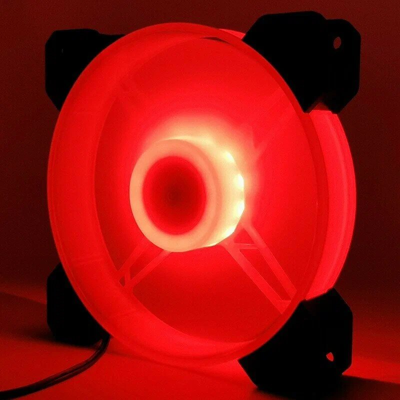 Кулер для корпуса компьютера COOLMOON с двойным световым кольцом, 12 см, 2 RGB LED подсветка, тихий вентилятор, красный