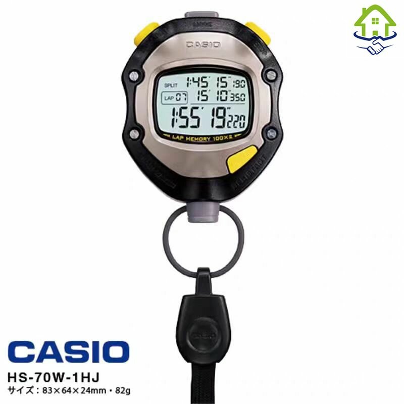 Секундомер Casio HS-70W-1 с памятью, будильником и таймером, Серый черный, черное