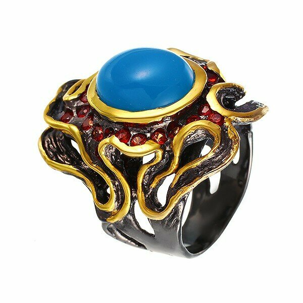 Кольцо, серебро, 925 проба, халцедон, сапфир