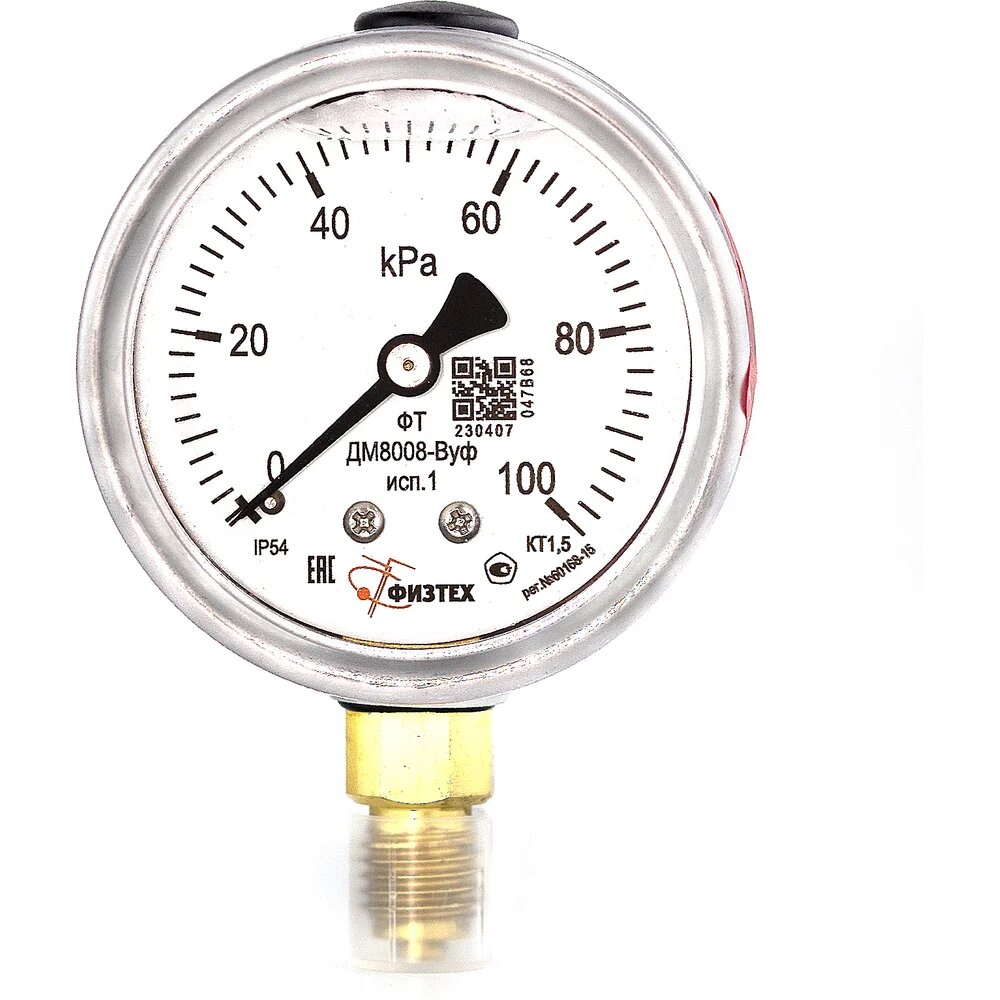 Физтех Манометр виброустойчивый ДМ8008-ВУф исп 1 0-100 кПа кт.1,5 d.63 IP54 M12x1,5 РШ, Глицерин 4687205450074