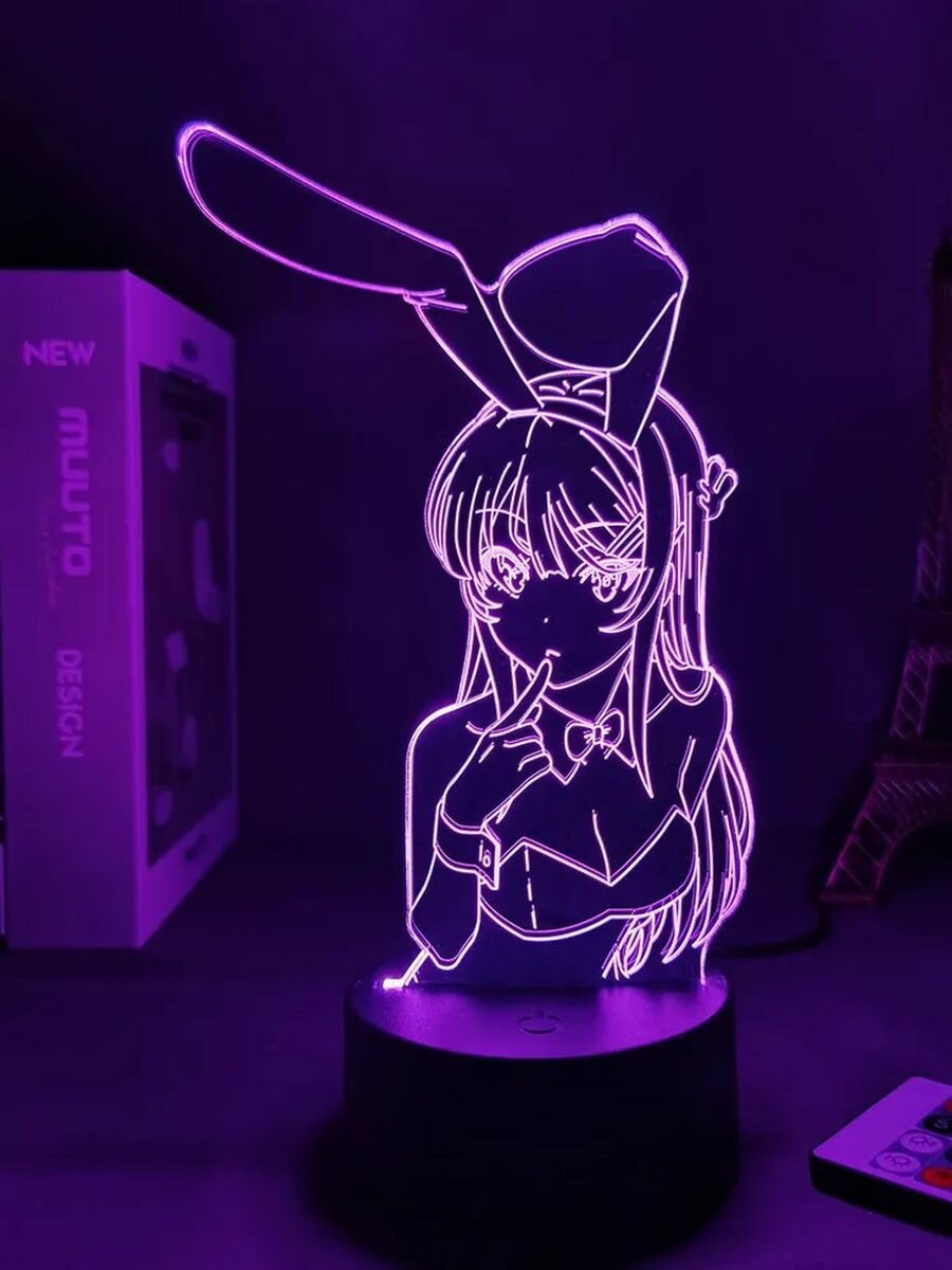 Ночник Аниме Этот глупый свин не понимает мечту девочки-зайки - Anime Bunny Girl, RGB, 16 Цветов, Пульт ДУ.