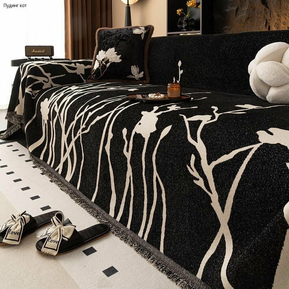 Антискользящее велюровое покрывало на диван 180x380 см, элитный чехол-плед для гостиной