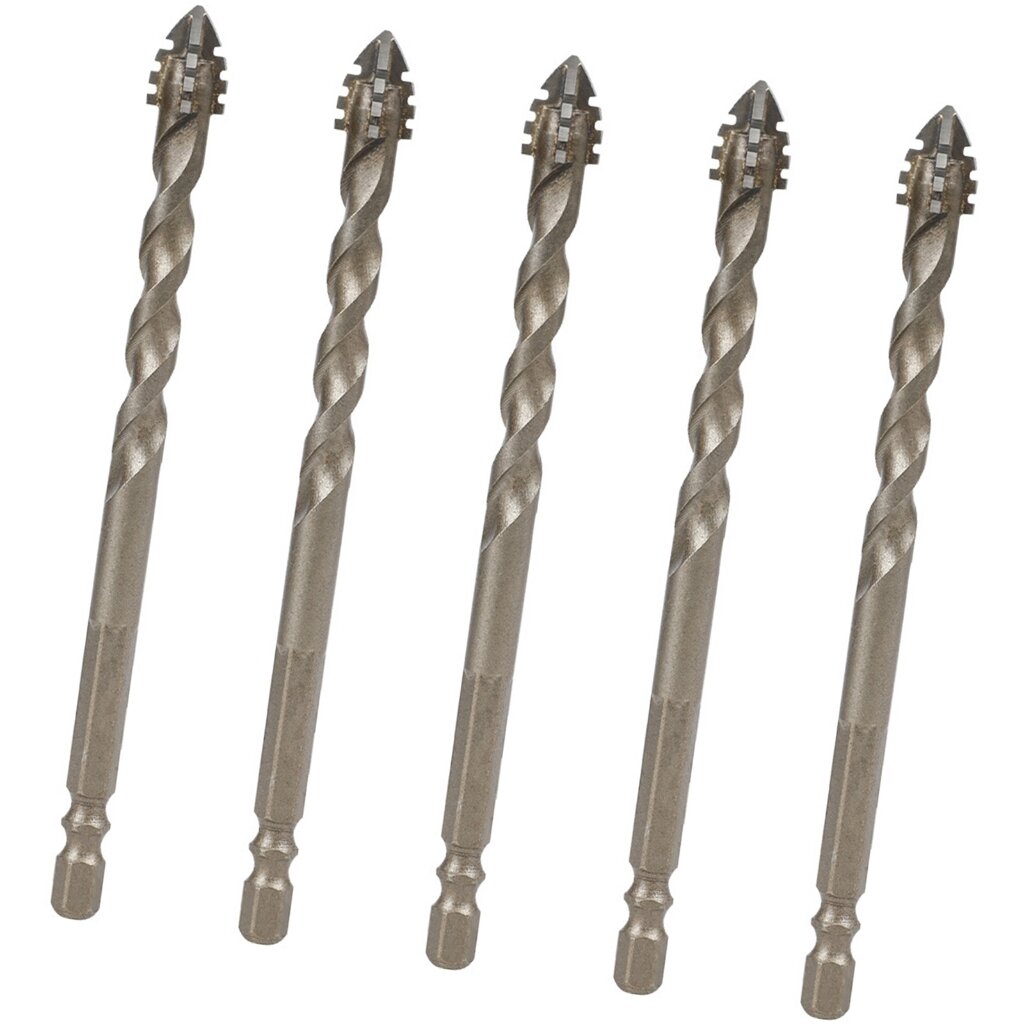 5pcs Hex Shank Four Flute Sawtooth Excentric Twist Bits для эффективной резки на плитку Мраморную керамику и бетон