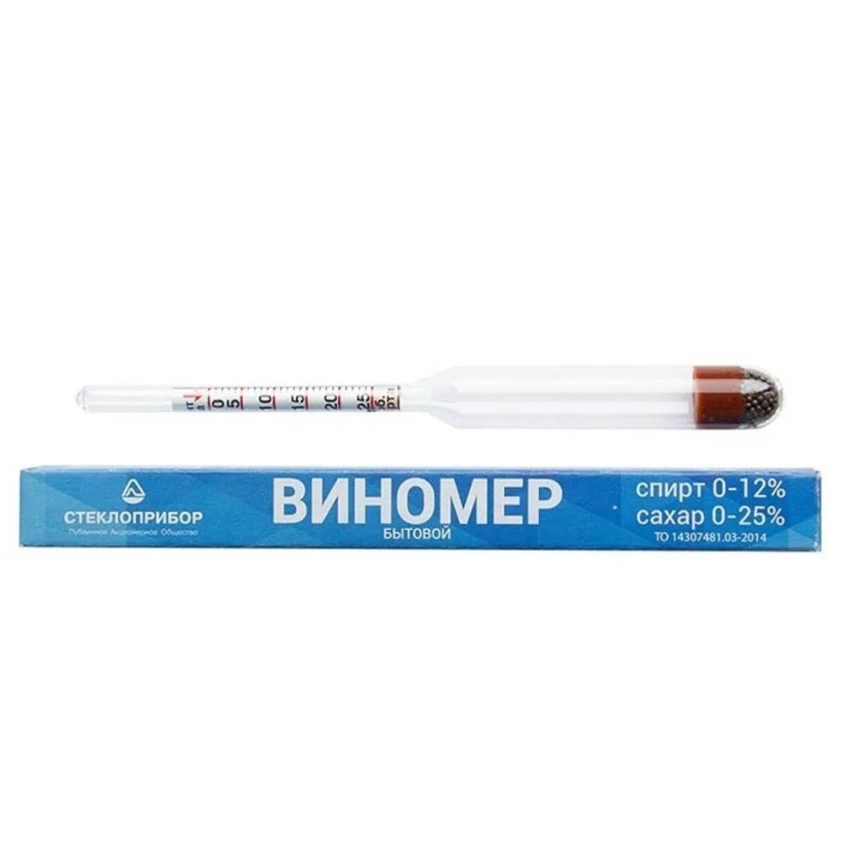 Виномер бытовой Стеклоприбор, бесцветный, 0-12%, 0-25%, стекло, длина 11 см