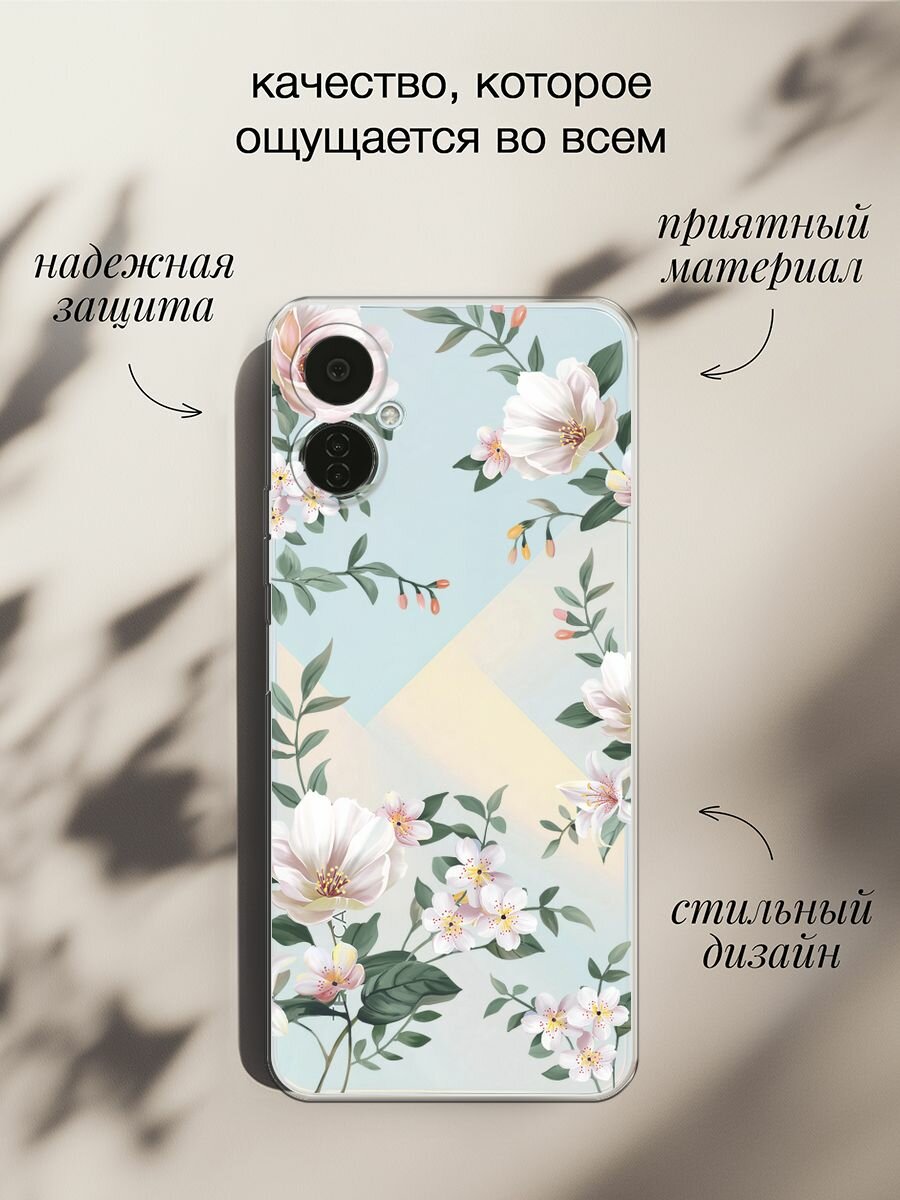 Чехол на Tecno Camon 19 Neo / Техно Камон 19 Нео с принтом "Beautiful white flowers", прозрачный — фото 1