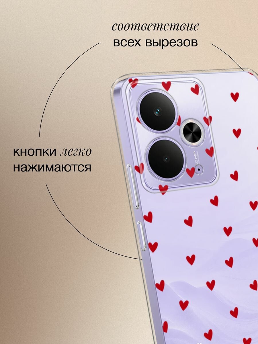 Чехол на Realme 14T / Реалми 14Т с принтом "Red hearts", прозрачный — фото 1