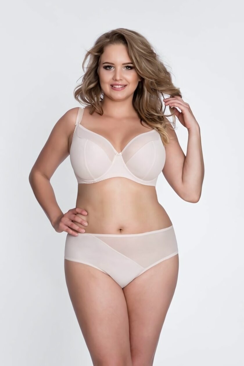 Бюстгальтер на косточках с чашками plus size из микрофибры и сетки