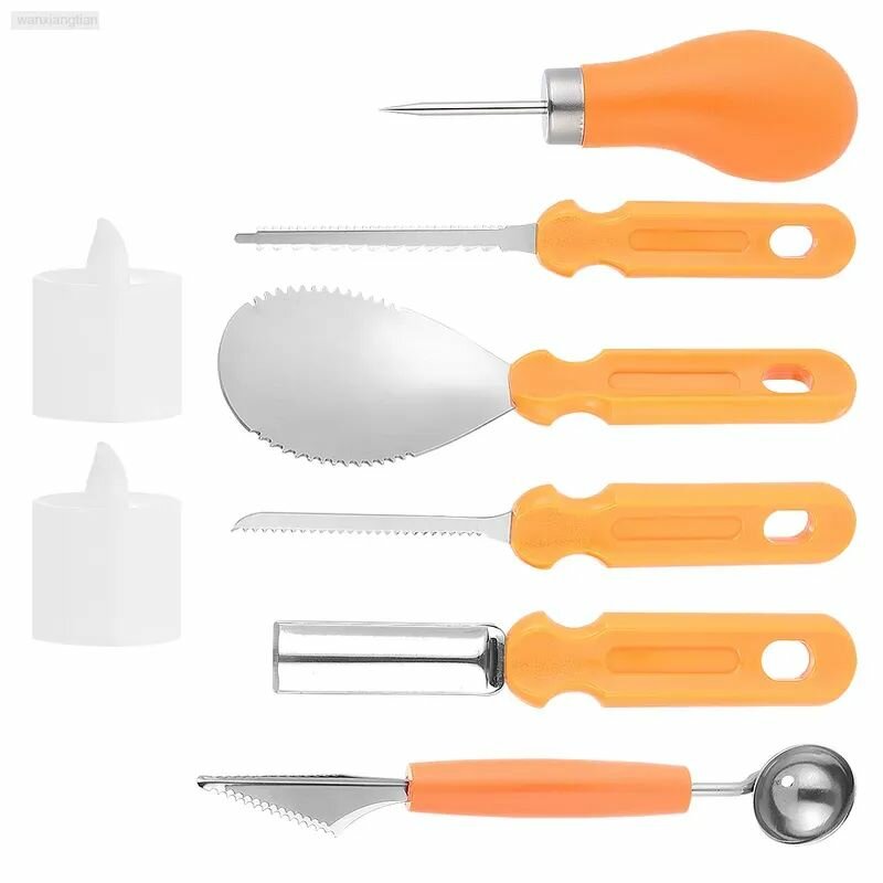 Набор для вырезания тыкв, 8 предметов из нержавеющей стали и пластика, инструменты для резьбы по тыквам для детей, безопасный комплект для Хэллоуина и семейных мастер-классов