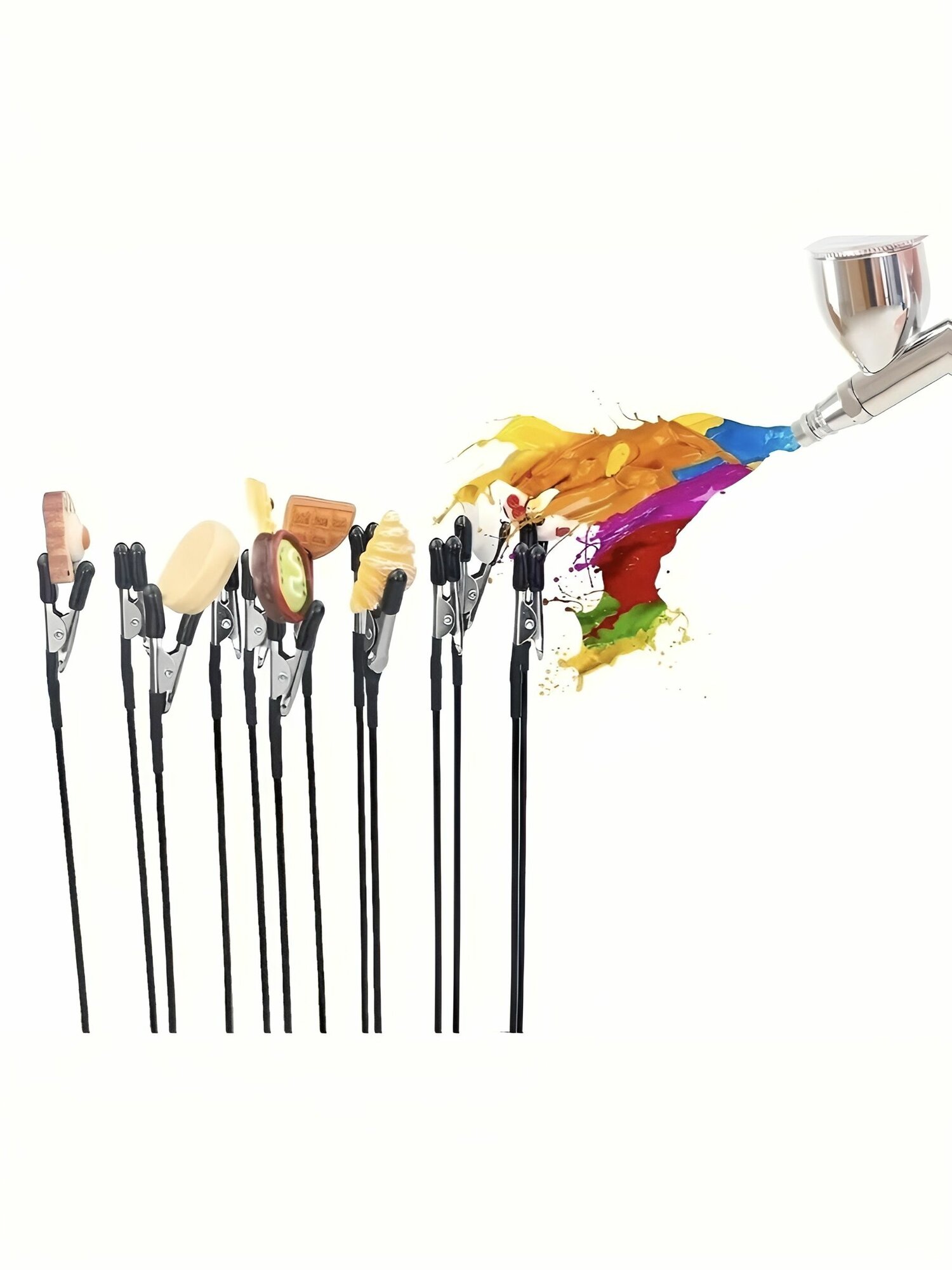 Зажим-держатель для моделирования, набор 10 шт для покраски и склеивания мелких деталей на металлическом кронштейне со съемным резиновым колпачком, надежная фиксация для миниатюр и хобби