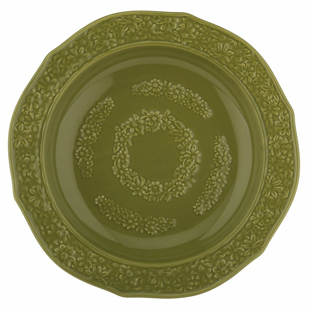 "Русское поле" Тарелка глубокая фарфоровая д215мм, h32мм, 380мл, волнистый край, фактурный глянец, зеленый